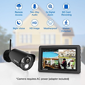 CasaCam VS802 Wireless Security Camera System with 7" Touchscreen Monitor and 2 pcs. HD Cameras, Two-Way Audio, Free APP, SD Card and Battery Installed (720p Camera, 7" Monitor)