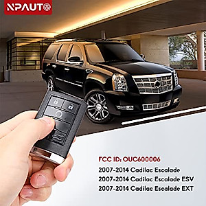 NPAUTO Key Fob Compatible with Caddilac Escalade ESV EXT 2007 2008 2009 2010 2012 2013 2014 - Keyless Entry Remote Control Start Car Key Fobs Replacement Part (OUC6000066, 6 Buttons, 1pcs)