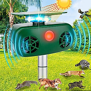 Ultrasonic Animal Repeller,Defendy Solar Animal Repeller Cat Repellent Outdoor Solar Powered Ultrasonic Bird Repeller Waterproof Dog Deterrent Squirrel Raccoon Deer & More Repellent for Yard Garden
