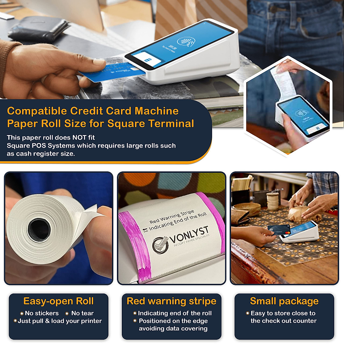 Vonlyst Receipt Paper Roll for Square Terminal Credit Card Machine (10 rolls)