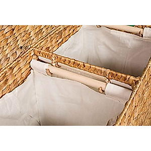 BirdRock Home Water Hyacinth Laundry Hamper Divided Interior (Natural) - Eco Friendly - Made of Hand Woven Hyacinth Fibers - Includes Two Removable Cotton Liners Bag - Wicker Laundry Basket with Lid