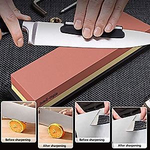 Complete Knife Sharpening Stone Set – Dual Grit Whetstone 400/1000 3000/8000 Premium Whetstone Knife Sharpener with Leather Strop, Flattening Stone, Bamboo Base, 3 Non-slip Rubber Bases & Angle Guide