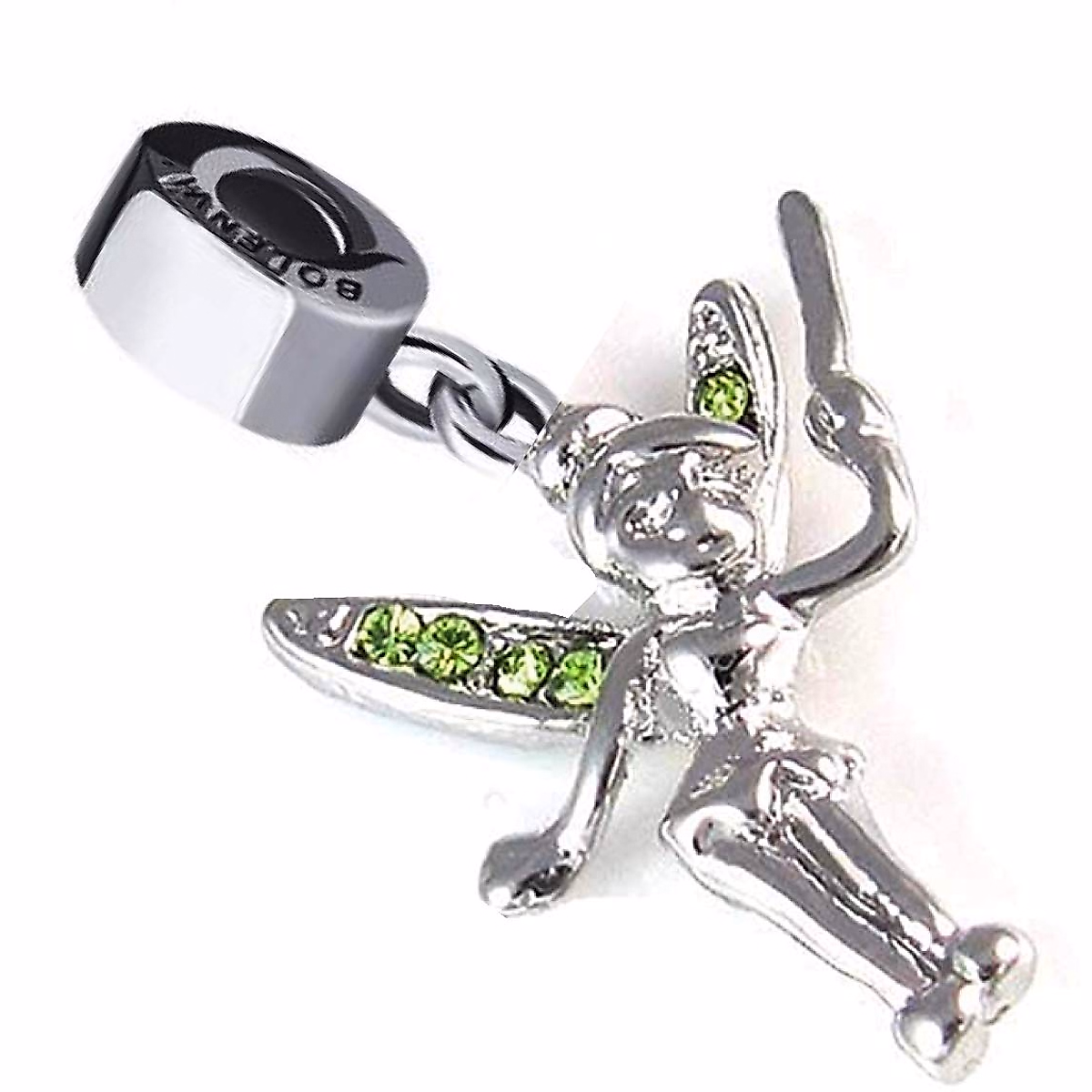 BOLENVI Tinkerbell Fairy Green Swarovski Crystals 925 Sterling Silver Dangle Pendant Charm Bead For Pandora & Similar Charm Bracelets or Necklaces