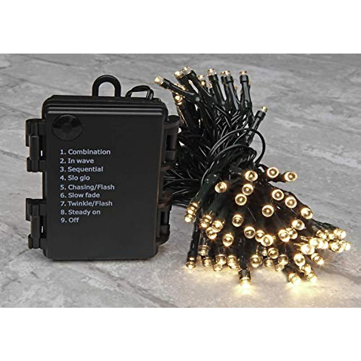 DecoBrite Warm White LED Battery Operated Christmas String Lights with 8 Modes Function 100 ct. 26ft (8m) Micro Bulbs on Green Wire Indoor Outdoor Holidays Patio Decoration (Warm White)