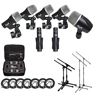 CAD Audio Stage7 Premium 7-Piece Drum Instrument Mic Pack with Vinyl Carrying Case with 2 Mic Stands & 2 Kick Stands and 7 XLR Microphone Cables XLR-M to XLR-F