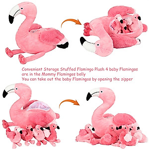 Qpewep 21Inch Flamingo Stuffed Animal Toys with 4 Babies Soft Plush Flamingo Inside Pink Plushie Machine Washable for Kids Birthday Toddlers Kids Zoo Flamingo Party Decor Easter Gift
