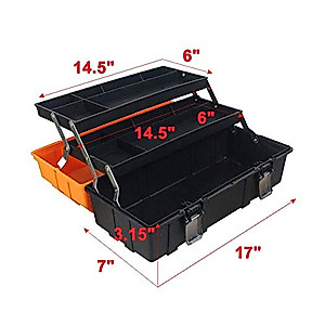 WEWLINE 17-Inch Tool Box Organizer 3-Layer Multiplication Plastic Storage Toolbox with Portable Handle Perfect for Home Office Car Trunk