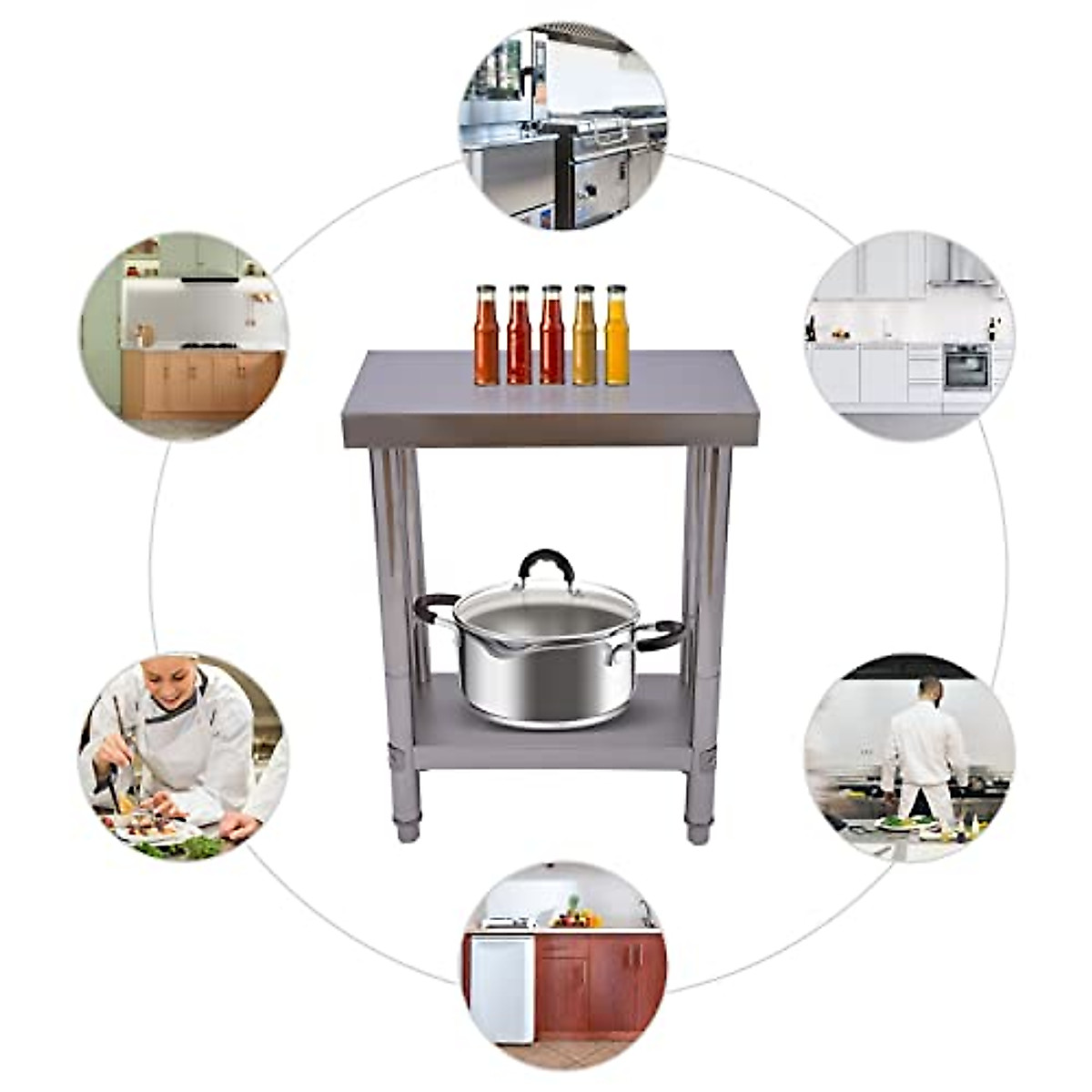 Stainless Steel Table for Prep & Work, Commercial Heavy Duty Food Prep Worktable with Undershelf for Restaurant, Home and Hotel/2436