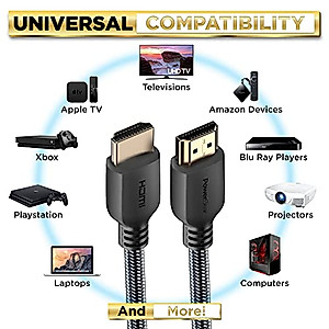 PowerBear 4K HDMI Cable 10 ft | High Speed Hdmi Cables, Braided Nylon & Gold Connectors, 4K @ 60Hz, Ultra HD, 2K, 1080P, ARC & CL3 Rated | for Laptop, Monitor, PS5, PS4, Xbox One, Fire TV, & More