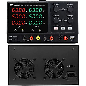 Lwlongwei 4 Channels DC Power Supply Variable, Tripple 60V 5A 2 * 300W Adjustable Switching Regulated DC Bench Power Supply with 4-Digits LED Power Display 5V/2A USB/DC Output Black