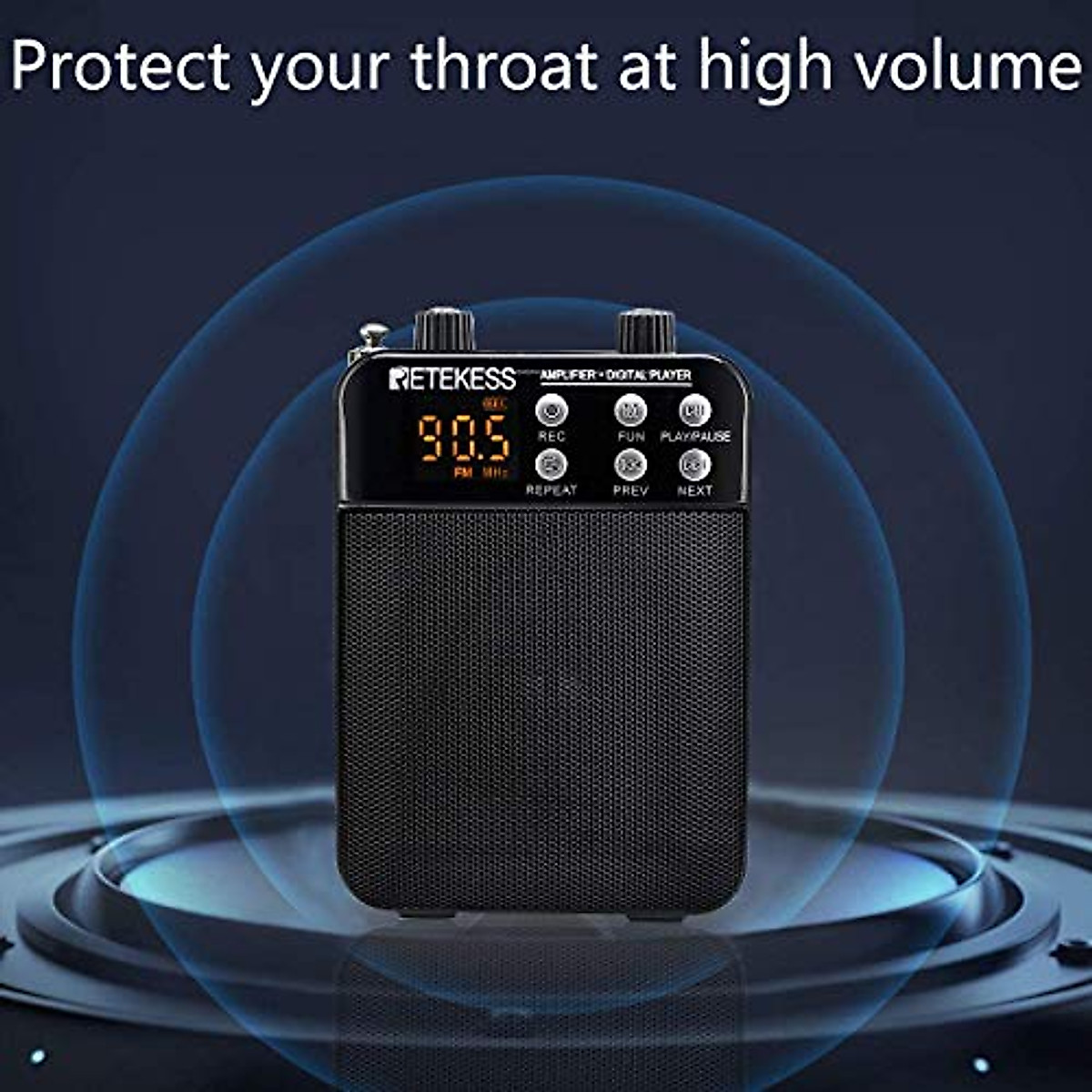 Retekess TR619 Voice Amplifier for Teachers, Rechargeable PA System Speaker with Recording, AUX, Echo, FM Radio, Voice Amplifier Portable for Classroom, Trainer, Meetings, Outdoor