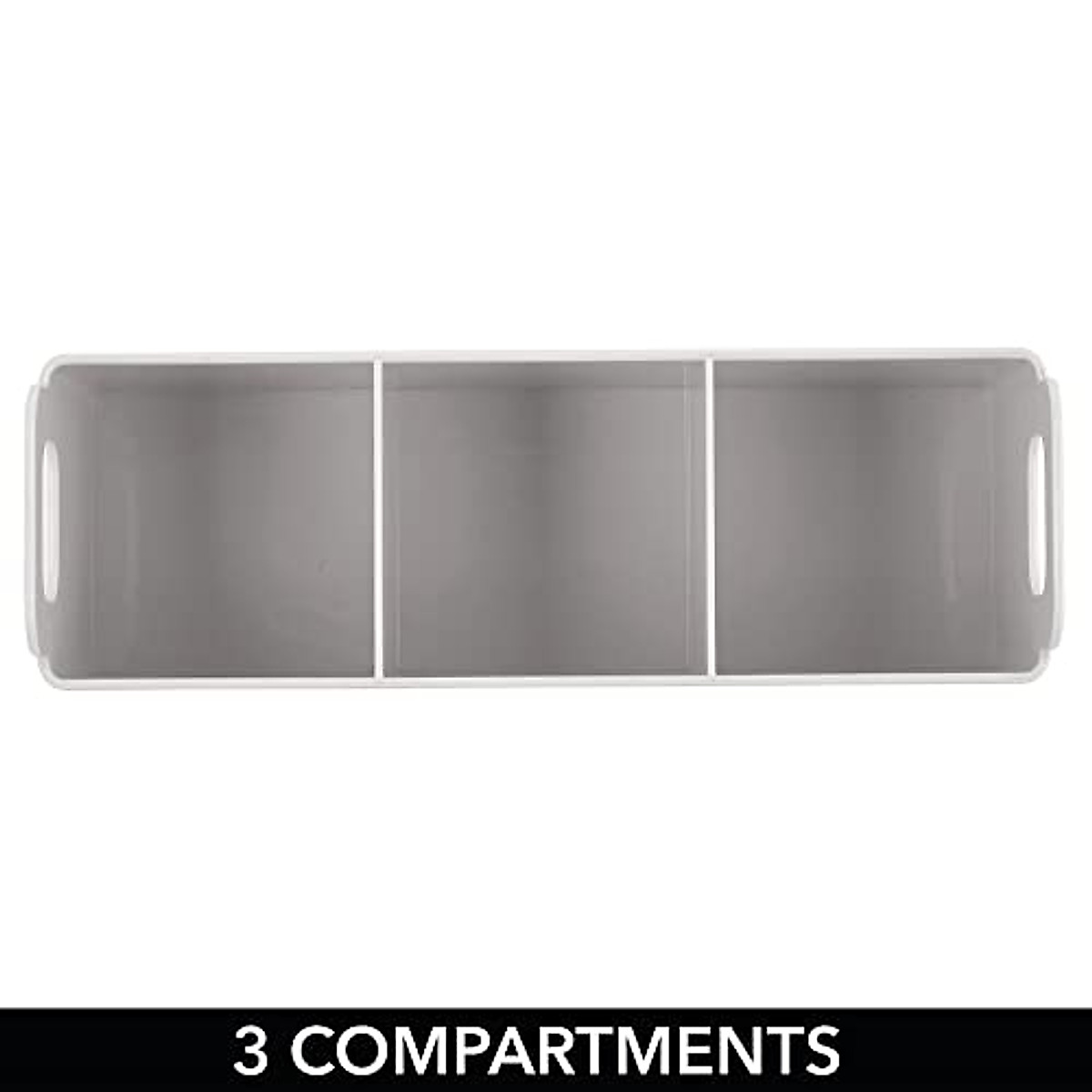 mDesign Plastic 3-Compartment Bathroom Organizer Storage Bin - Divided Makeup Caddy and Hair/Beauty Product Holder Tray - Perfect for Vanity, Counter, Cabinet - Lumiere Collection - 2 Pack, Light Gray