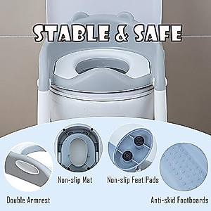 Potty Training Toilet Seat with Step Stool Ladder for kids and baby Adjustable Toddler Toilet Training Seat with Soft Not-Cold Padded Seat Safe Handles and Non-Slip Wide Steps, Ivory Grey for Kids