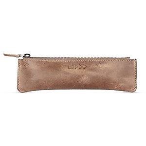 Londo Genuine Leather Pen Case with Zipper Closure, Pencil Pouch Stationery Bag (Mink)