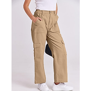 ANRABESS Women's Cargo Pants High Waisted Baggy Multiple Pockets Casual Trendy Fashion Relaxed Fit Y2K Trousers Brown Medium