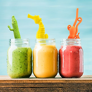 Hoobbe Silicone Reusable Animal Straw for kids, Fun and cute for Pool Side Party, Birthday Party, Under the Sea Party, BPA Free, Dust-Proof and Dishwasher Safe (Seahorse), 1 straw per pack