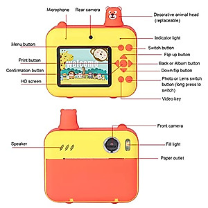 Kids Printing Camera, Print Camera 2.4 Inch USB Port 1000mAh Battery LCD Screen for Travel Yellow