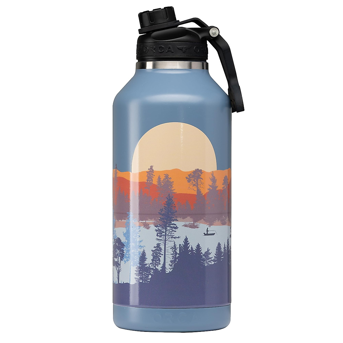 ORCA Hydra 66 oz Insulated Stainless Steel Half Gallon Water Bottle with Handle | Dishwasher Safe Thermos, Powder Coat Finish with No Sweat Body, Makes a Great Gift — Lake Side Navy Blue Print