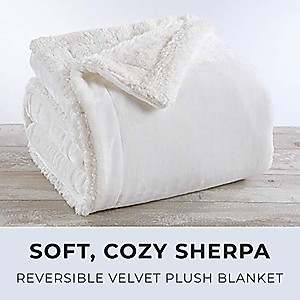 Great Bay Home Sherpa Fleece and Velvet Plush Full/Queen Throw Blanket White | Thick Blanket for Fall and Winter | Cozy, Soft, and Warm Fleece Throw Blanket | Cielo Collection