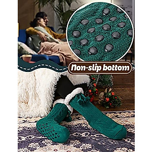 Anlisim Women Slipper Socks Fluffy Fuzzy Cabin Cozy Winter Warm Comfy Soft Fleece Thick Home Stocking Stuffers with Grips Non Skid Gift Socks（Ball (Green)）