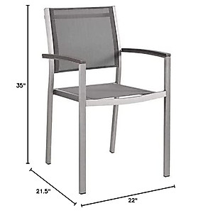 Modway Shore Aluminum Two Outdoor Patio Dining Arm Chairs in Silver Gray