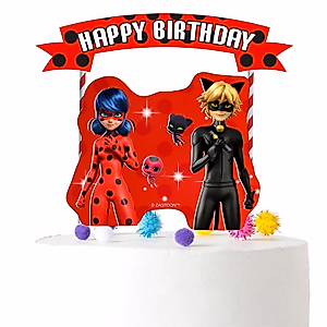Miraculous Ladybug Cake Topper. Cartoon Miraculous Ladybug Party Supplies for Birthday Theme Party.