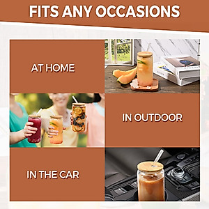 HONFAA 4 Pack Glass Cups with Lids and Straws, 16oz Beer Can Shaped Drinking Glasses, Iced Coffee Glass Tumbler,Cute Cups for Whiskey, Soda, Tea, Water