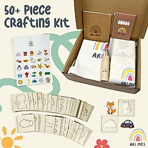 ARI MES - Wooden Stencils Drawing Kit for Kids, 50-Piece Art Stencils with Animal and Shape Stencils, Drawing Stencils, Complete Stencil Art Kit with Notebook, Markers & Bag, Stencils for Crafts