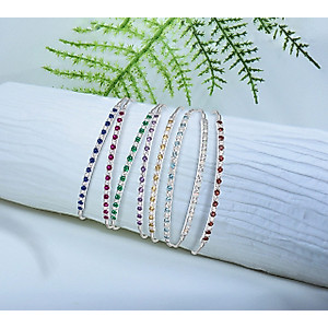 Tirafina Lab-Created Emerald and Lab-Created White Sapphire Adjustable Bolo Bracelet, Sterling Silver, Easy-On Easy-Off (6, 7 and 8 inch Wrist Size)