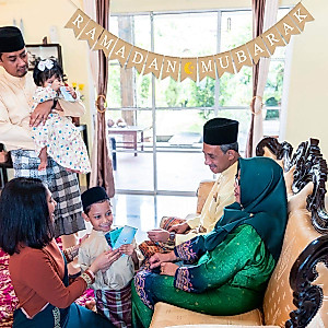 Jute Burlap Ramadan Mubarak Banner with Moon and Star Mantel Fireplace Decoration