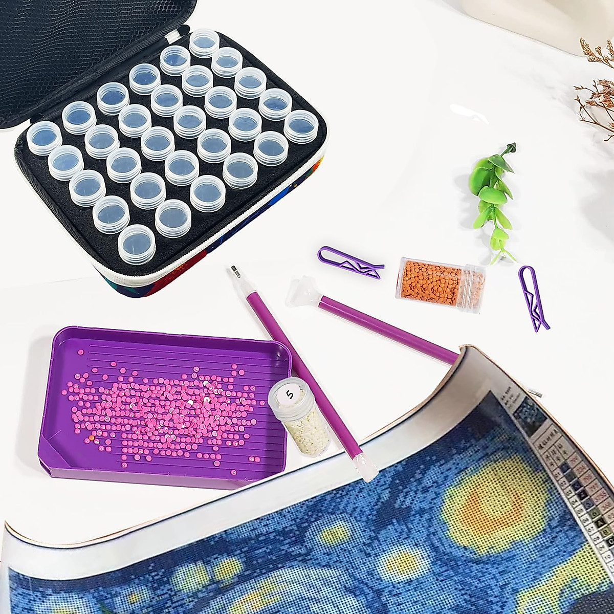 LIRUNQIU Diamond Painting Storage Containers, 30 Slots Diamond Art Accessories and Tools Kits Storage Box(Purple)