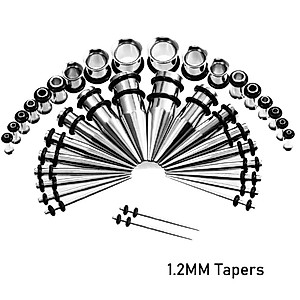Bngukju 16G-00G Surgical Steel Ear Stretching Kit 38Pcs Ear Plugs Tunnels and Taper Set Gauges Set Expander (Silver 16G-00G(38Pcs))