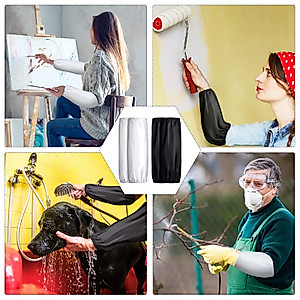 Jecery 4 Pairs Waterproof Sleeves for Arms Reusable Oilproof Oversleeves PVC Farmers Arm Sleeve Cover for Cleaning Cooking Painting (Black, White, Medium)