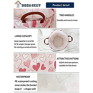 DDBASKET Kids Laundry Basket Baby Hamper Pink Toy Storage Bin Organizer with Handles for Girls,Nursery Hamper(Pink Loves)