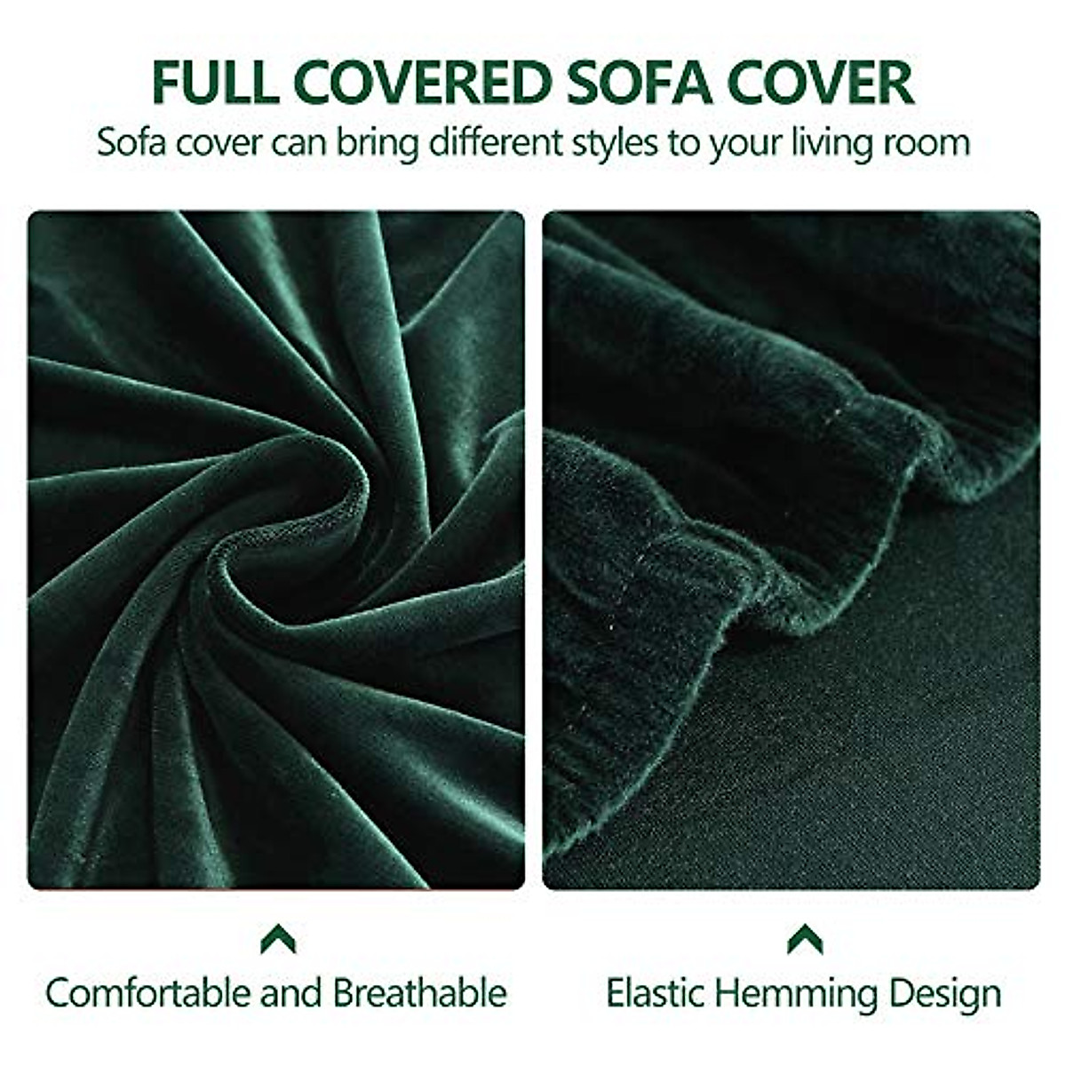 Foreate Stretch Velvet Sofa Slipcover Non-Slip Couch Covers for Loveseat/3 Cushion/4 Cushion Sofa/L Shaped Sofa, Sofa Protector from Kids and Pets with Elastic Bottom, Washable, Green