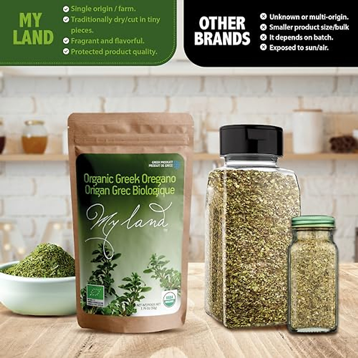 My Land Organic Greek Oregano, Hand Picked From Mount Olympus, Traditionally Dried And Cut, Packaged In A Resealable Bag With A Fresh Aroma And Taste (50g - 1.76oz)
