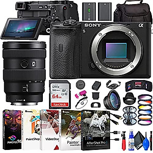 Sony a6600 Mirrorless Camera (ILCE6600/B) E 16-55mm Lens (SEL1655G) + Filter Kit + Wide Angle Lens + Color Filter Kit + Bag + NP-FZ100 Compatible Battery + 64GB Card + Card Reader + More