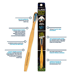 Woobamboo! Bamboo Toothbrush - Adult - Super Soft, BPA Free Nylon Bristles, Eco-Friendly, Plastic Negative, Biodegradable, Compostable, Vegan (Pack of 4)