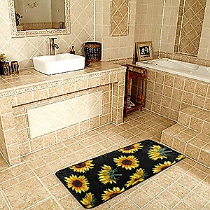 Sunflower Kitchen Rug, Carpet for Bedroom 39" x 20", Standing mat- Black, Running Carpet, Suitable for Outdoor, Washable, Bathroom, Living Room