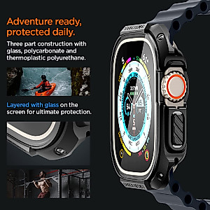 Spigen Tough Armor Designed for Apple Watch Ultra 2/Ultra Case 49mm Durable Full Coverage Apple Watch Ultra Case with Built-in Touch Sensitive Tempered Glass Screen Protector - Black
