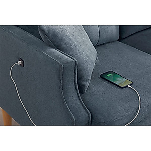 ARCLIS 70" Blue Mid-Century Modern Loveseat with USB Charging Ports, Tufted Upholstered Couch with Solid Wood Leg for Small Space Apartment Office