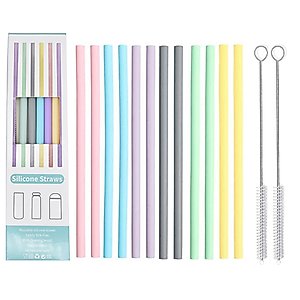 Hoshen 9-Inch Reusable Silicone Straw Set, Bpa-Free, 6 Color Straws and 2 Long Cleaning Brush, Suitable for 20oz/30oz Drink Cups, 12 Pieces
