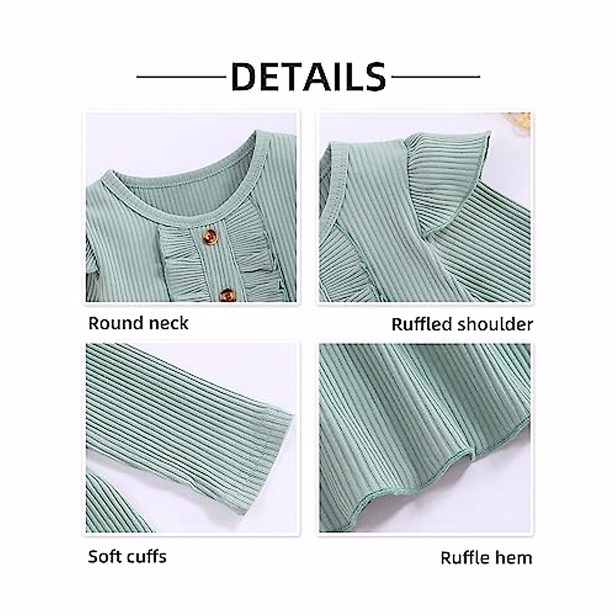 Okgirl Toddler Girl Clothes Cute Crewneck Long Sleeve Green Tops Grey Pants with Headband 3Pcs Outfits Fall Baby Girl Clothes 12-18M