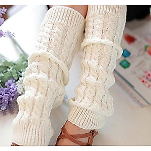 Elandy Knit Winter Thermal Warm Leg Warmers-Long Socks Boot Cuffs Topper Legging Pads For Women Lady Girls Best Xmas Gift (White)