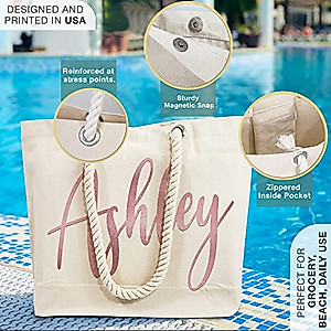 Personalized Tote Bag for Women Gift - 17 Vinyl Color - Customized Canvas Beach Bags for Girl - Custom Shoulder Bags w/Pocket - Large Grocery Bags - Birthday Bridal Shower Bachelorette Party Gifts C1