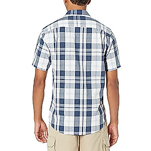 Amazon Essentials Men's Slim-Fit Short-Sleeve Poplin Shirt, White/Navy, Large Plaid, X-Large