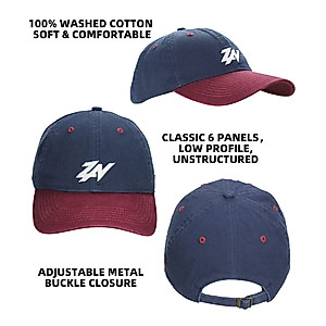 Unisex Vintage Washed Twill Cotton Baseball Cap Soft Unstructured Adjustable Dad Hat (Navy/Garnet)