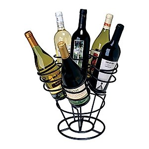 Oenophilia Bottle Bouquet Wine Rack, Black, Tabletop Metal Wine Rack, Countertop Wine Storage Holder - 6 Bottle