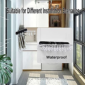 HZXMKB Closet Organizer Wall Mounted Clothes Drying Rack,Laundry Drying Rack Wall Mount,Foldable Drying Socks 24 Multi-Row Clips,Small Clothes for Balcony Railings, Folding Bathroom Towel Rack