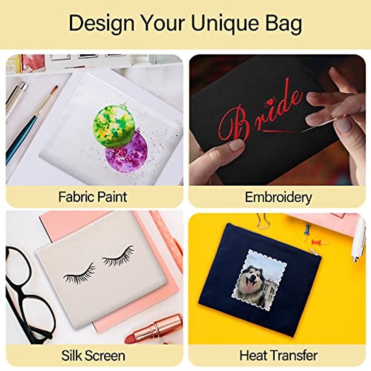 Muka 6 Pack Navy Canvas Cosmetic Bag 9-1/2 x 8 Inches Pencil Zipper Pouch